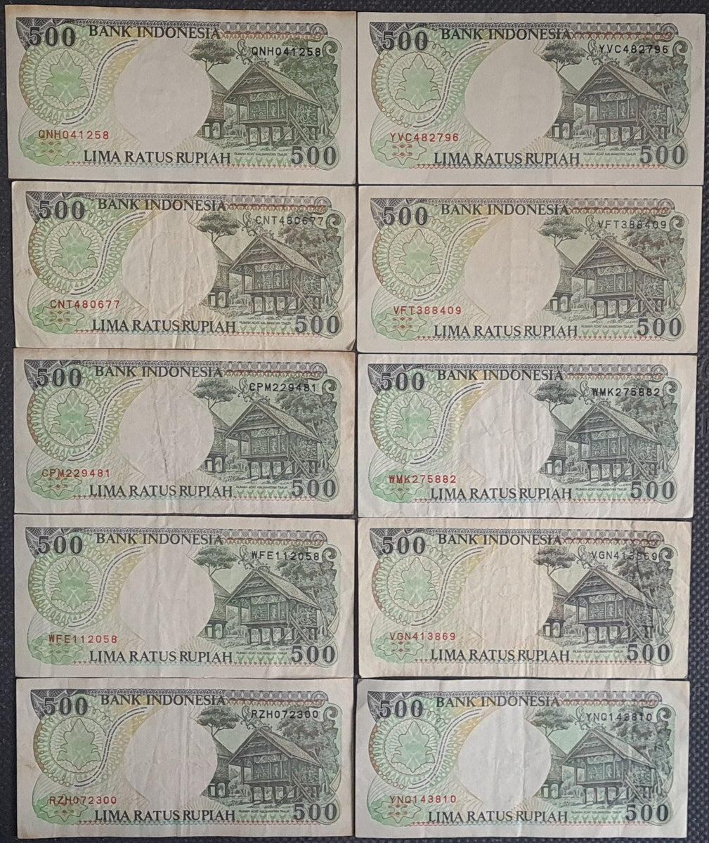 Indonesia 500 Rupiah Banknotes x 10 – Coinpeeps